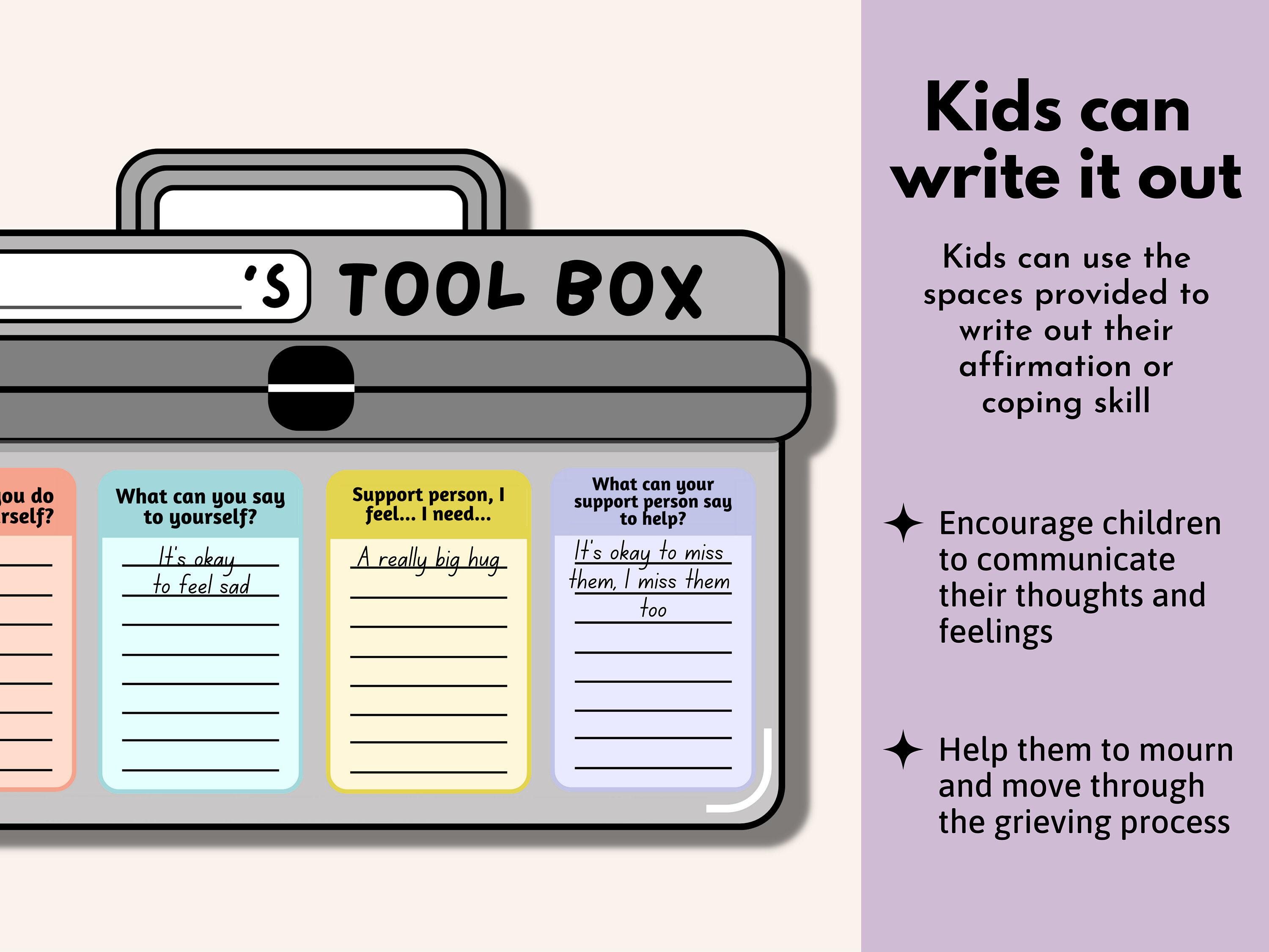 Grief and Loss Toolbox for Kids Grief Coping Skill Cards, Grief Prompts ...