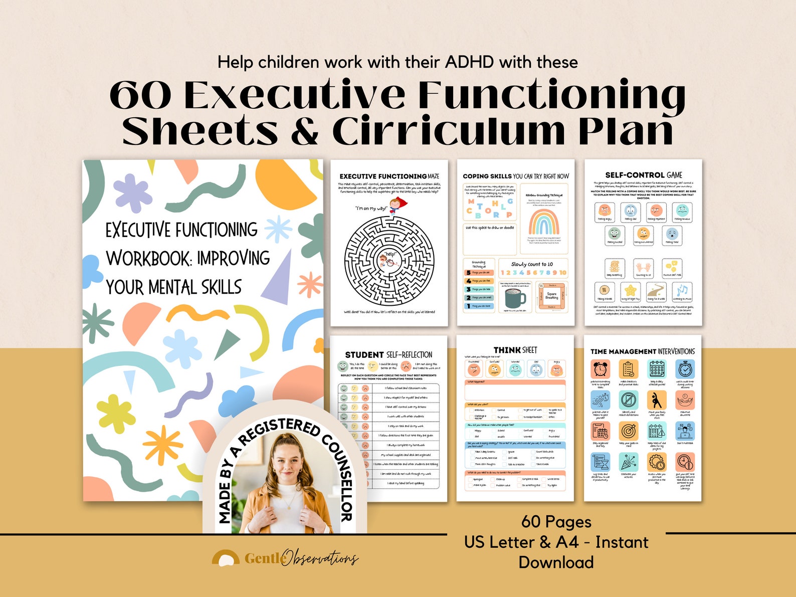 ADHD Executive Functioning Worksheet Bundle for Kids, ADHD Planner ...