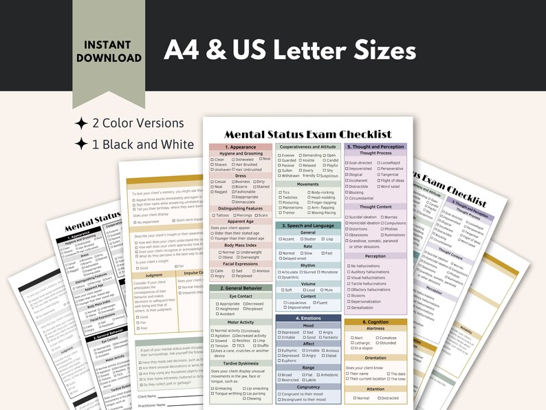 Mental Status Exam MSE Cheat Sheet Therapy Forms Intake - Etsy