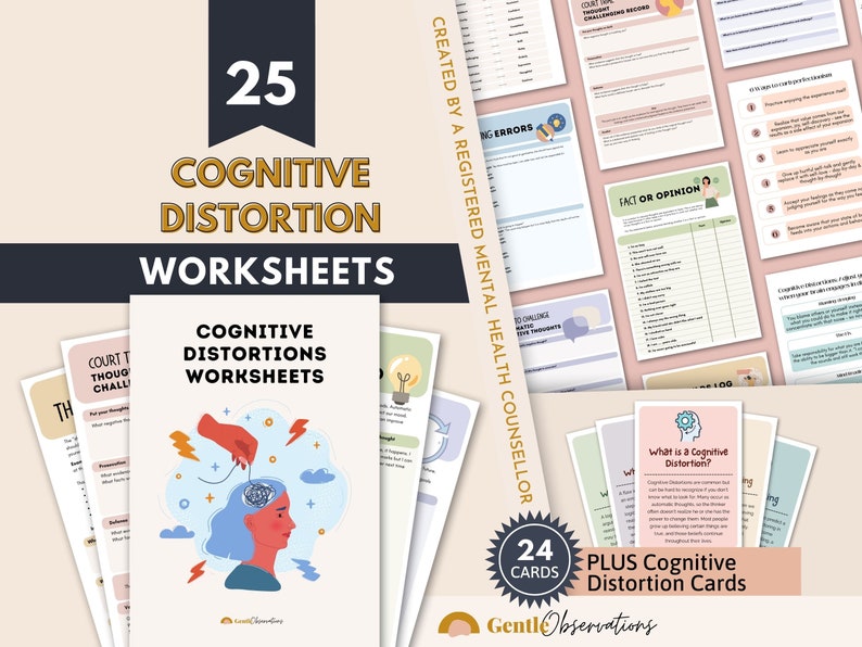 Cognitive Distortion Worksheets Thinking Errors Flashcards - Etsy