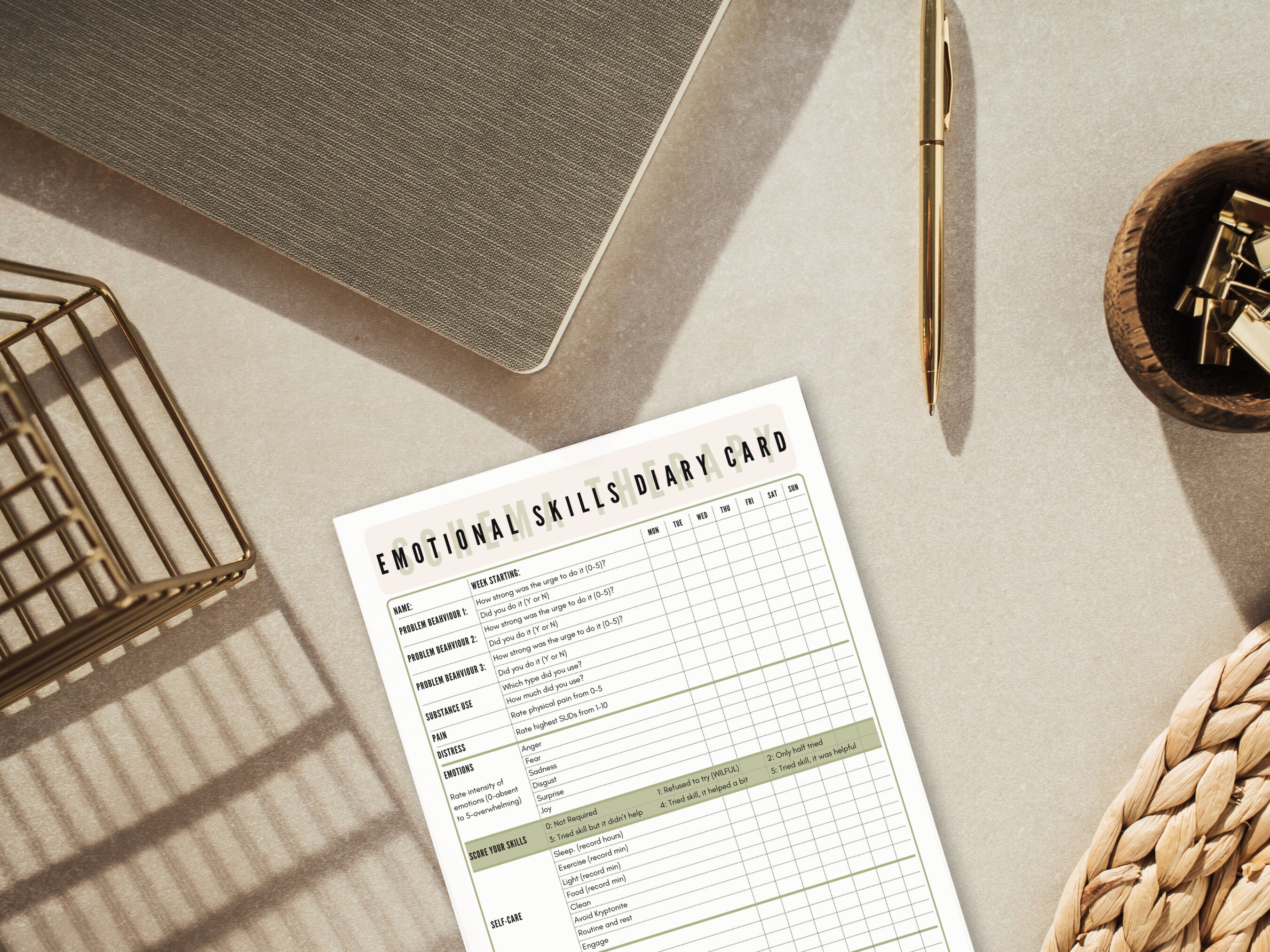 Schema Therapy Skills Diary Cards for Tracking Mental Health - Etsy