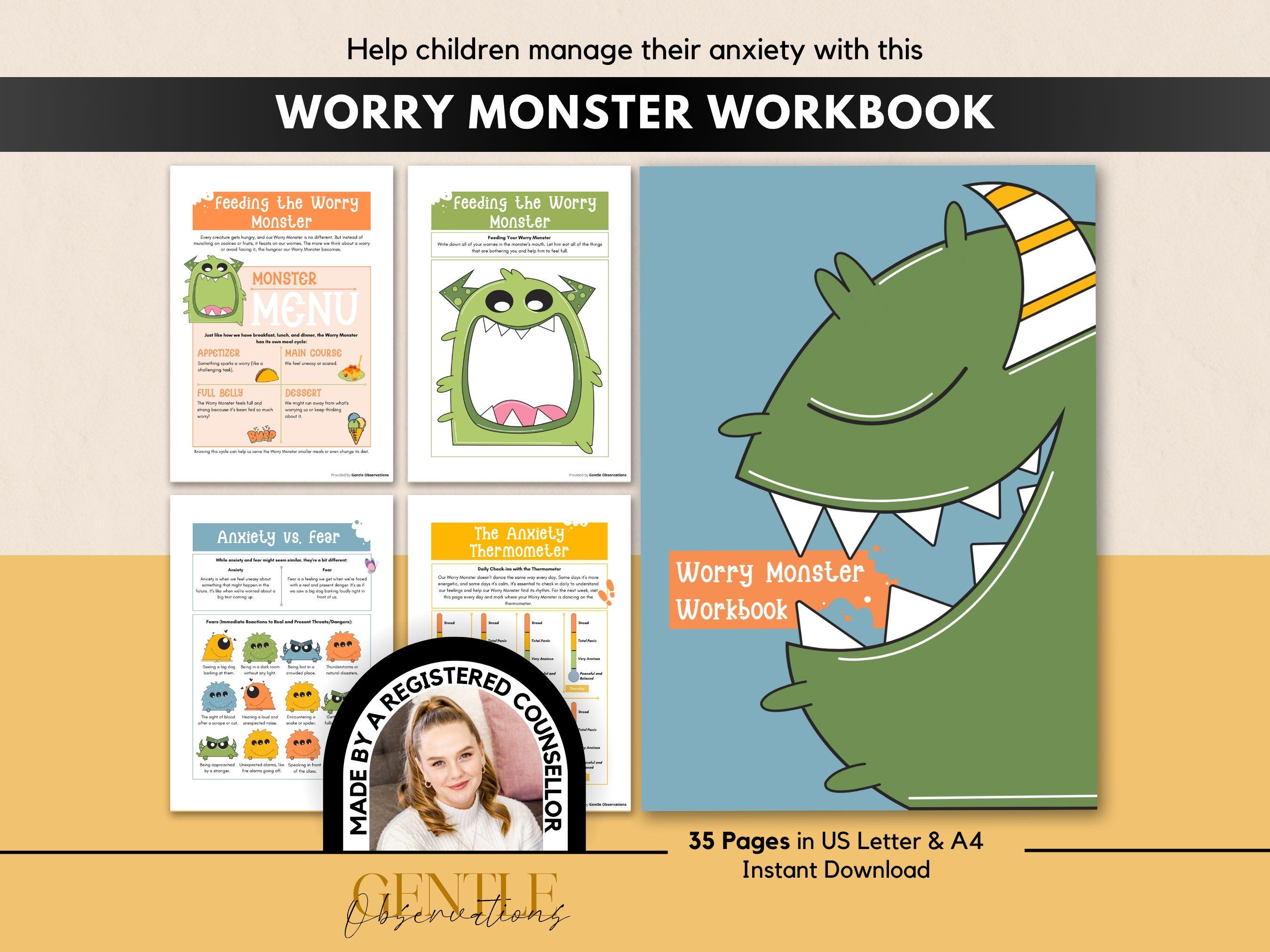The Worry Monster Anxiety Workbook for Kids, School Counseling Anxiety ...