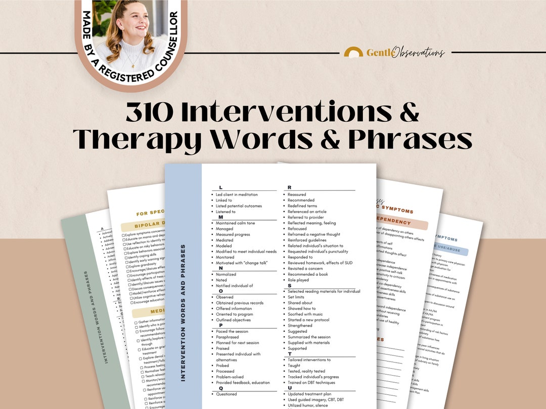 Therapy Interventions, Clinical Words & Phrases, Therapy Verbiage ...