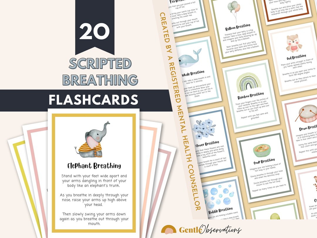 Mindfulness Breathing Cards for Kids, Scripted Cards, Anxiety Relief ...