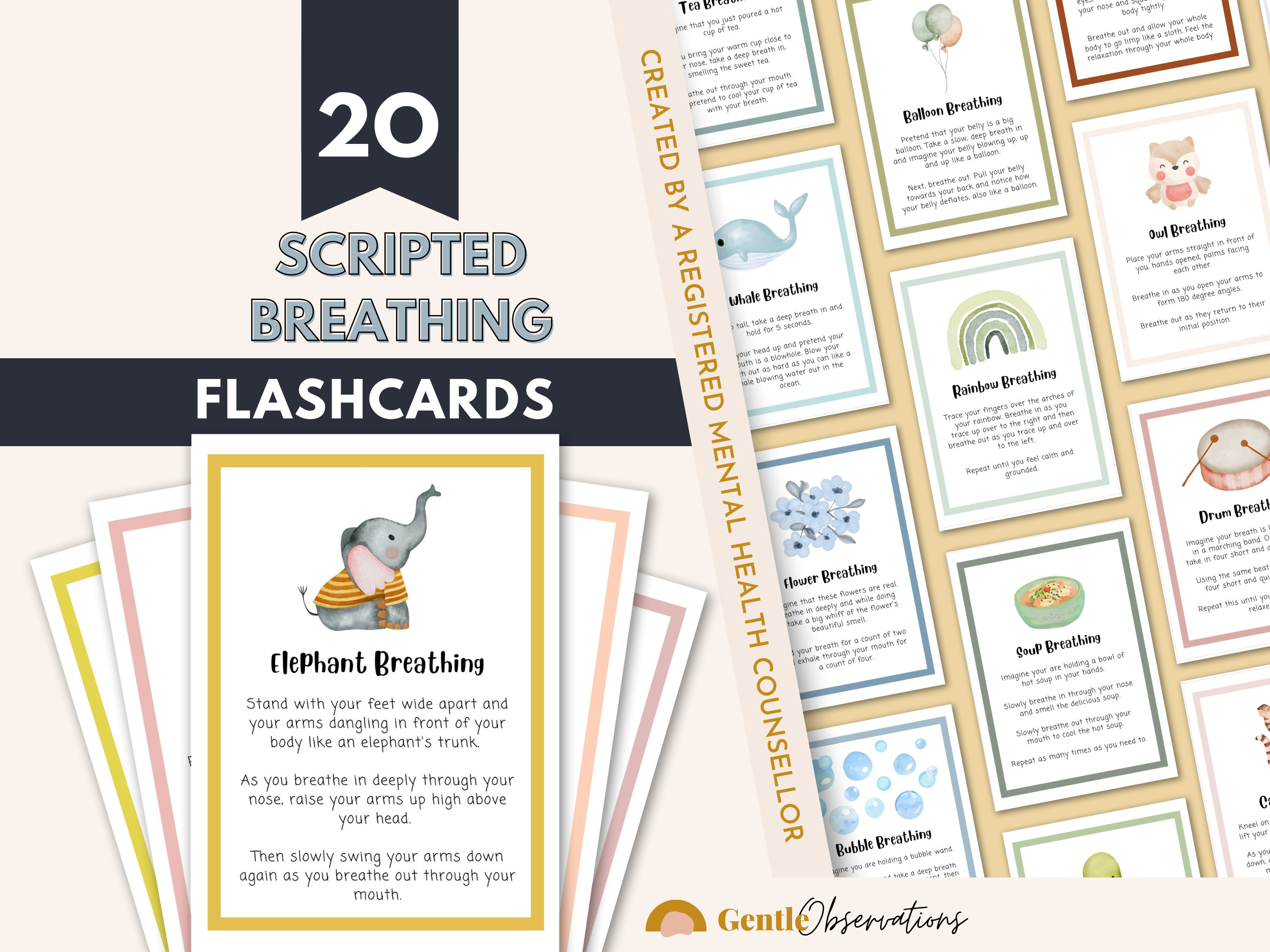 Mindfulness Breathing Cards for Kids Scripted Cards Anxiety - Etsy