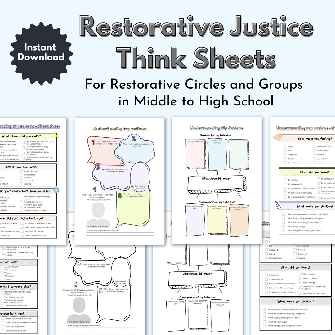 Behavior Analysis Think Sheets for Restorative Justice Circles and Class Management, School ...