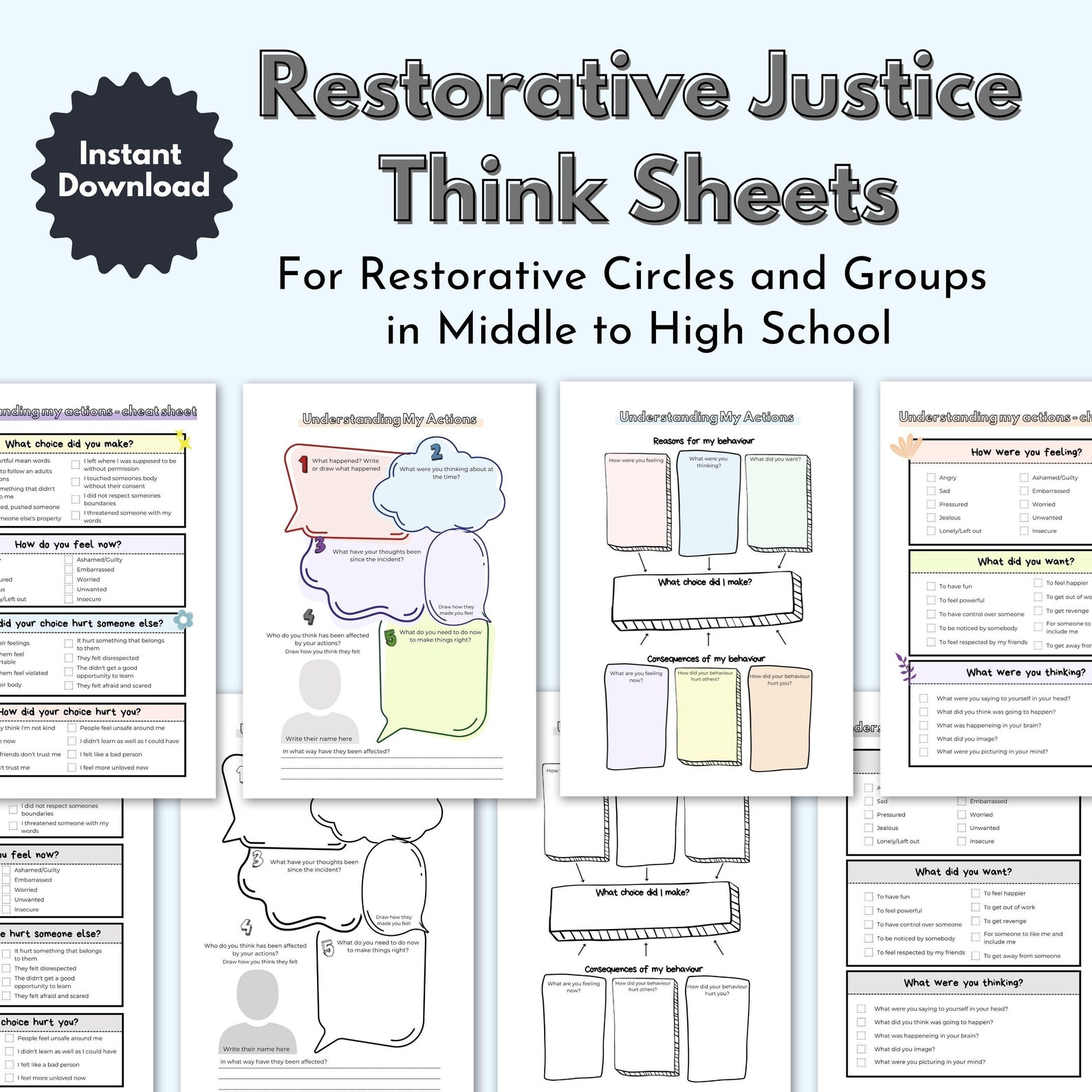 Behavior Analysis Think Sheets for Restorative Justice Circles - Etsy