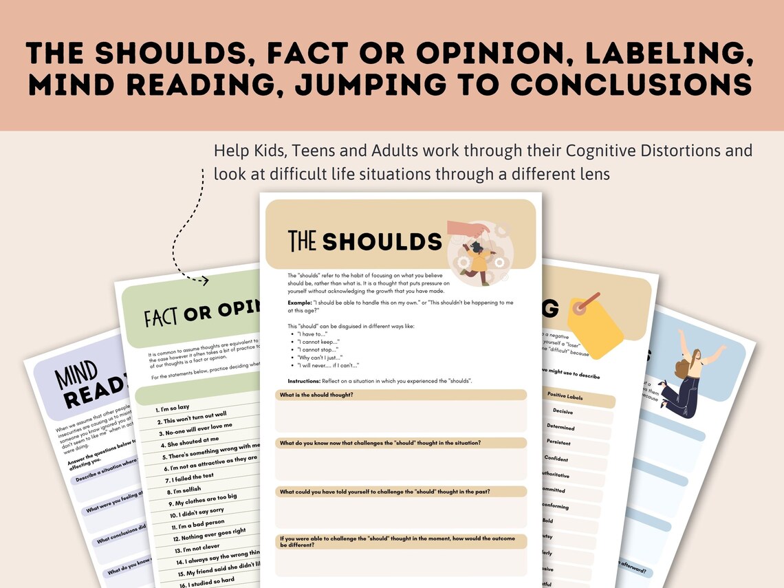 Cognitive Distortion Worksheets Thinking Errors Flashcards - Etsy