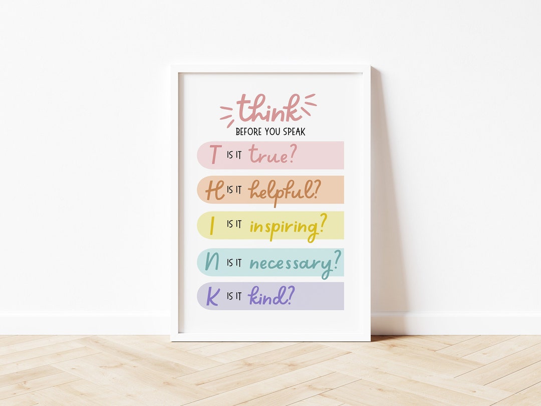 Think Before You Speak Poster, Montessori Art, Social Emotional ...