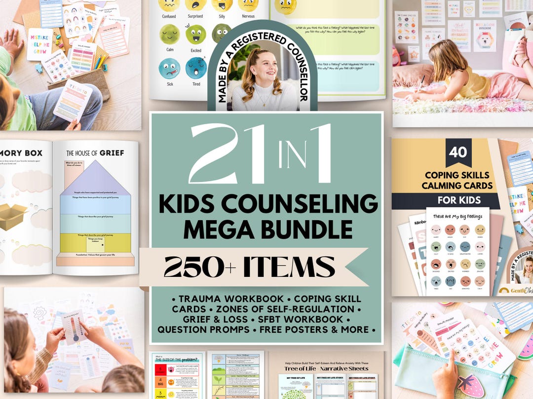 Kids Therapy Bundle, Trauma Worksheets for Kids Grief Workbook, Coping ...