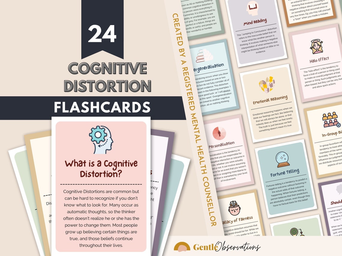 Cognitive Distortion Worksheets Thinking Errors Flashcards - Etsy