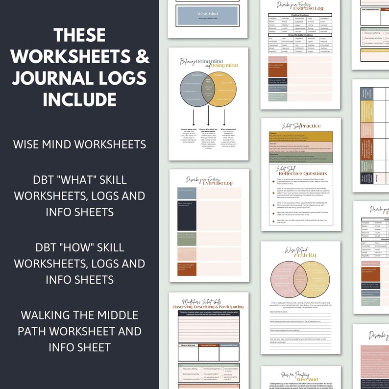 DBT Mindfulness Worksheets, Dbt Skills, DBT Workbook, Wise Mind, DBT ...