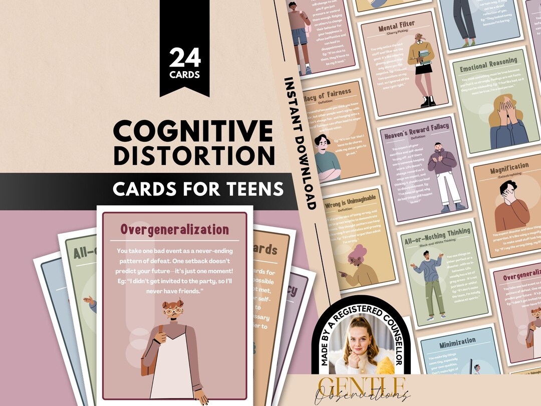 Cognitive Distortion Cards for Teens: CBT Cards, Cognitive Biases ...