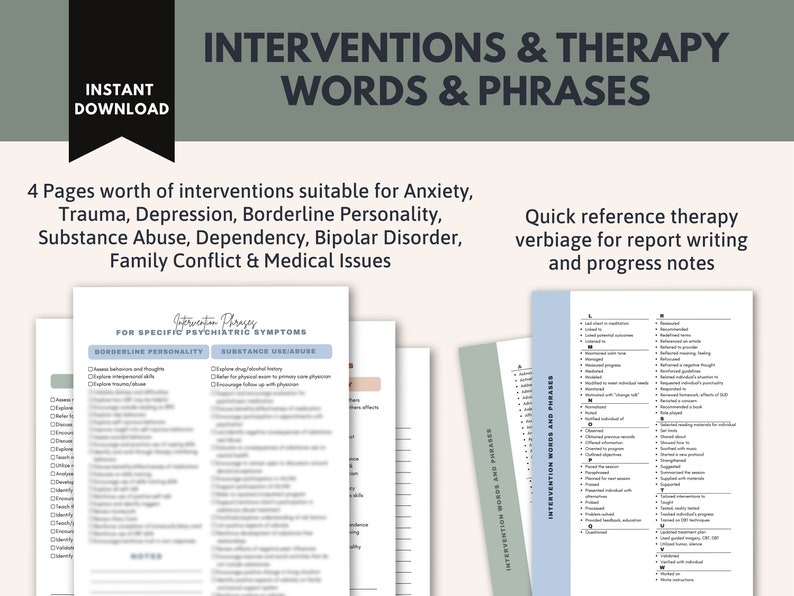 Therapy Interventions Clinical Words & Phrases Therapy - Etsy