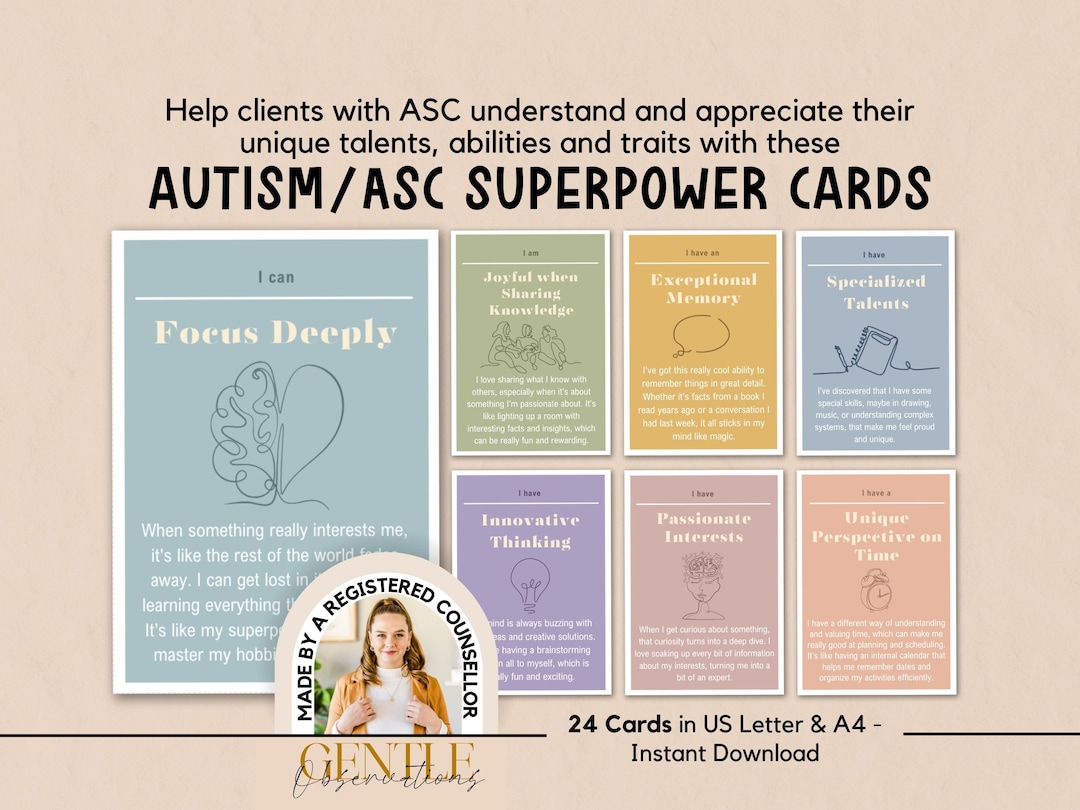 Autism Superpower Coping Skill Affirmation Flashcards, ASC Therapy Tool ...