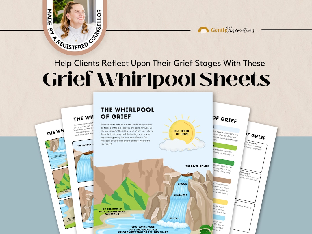 The Grief Whirlpool Worksheets, Stages of Grief, Grief and Loss Journal ...