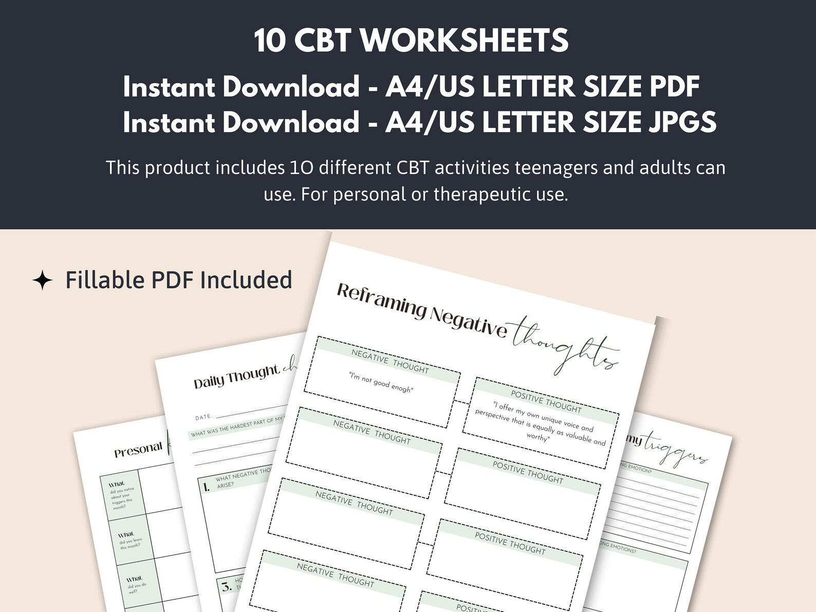Fillable CBT Worksheets, Therapy Worksheets, Anxiety Relief, Therapy ...