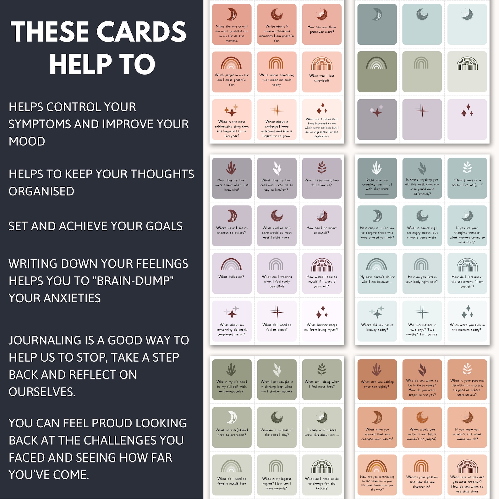 Journaling Prompts 60 Reflection Cards Anxiety Coping Cards - Etsy