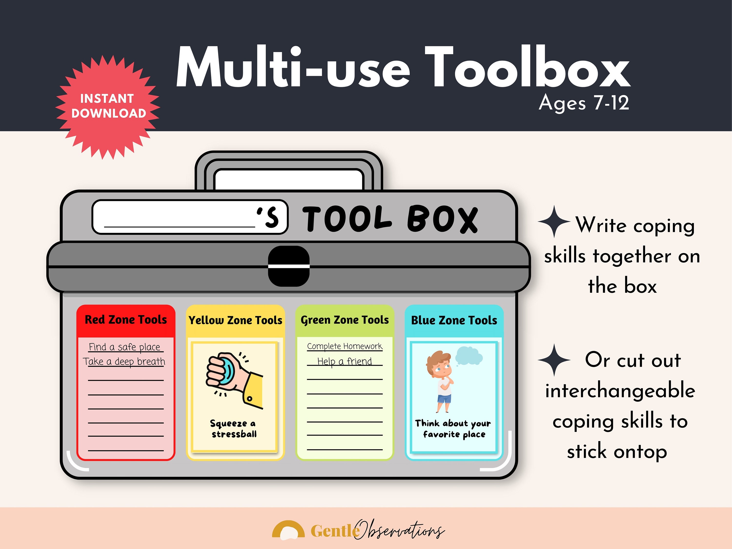 Zones of Self-regulation Coping Skills Toolbox School - Etsy Singapore