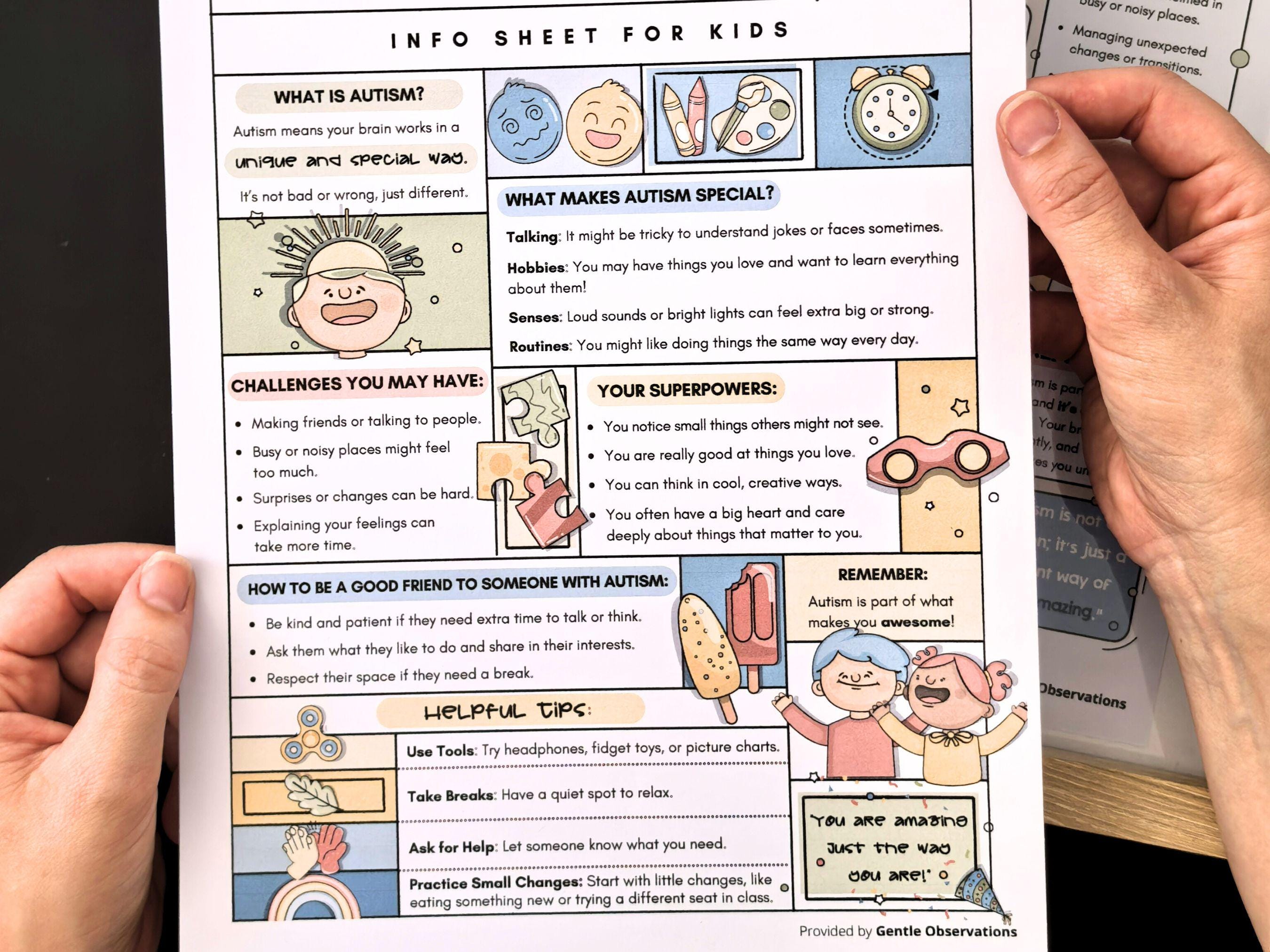 Autism Info Sheets for Kids & Teens, Psychoeducation Autism Worksheets ...