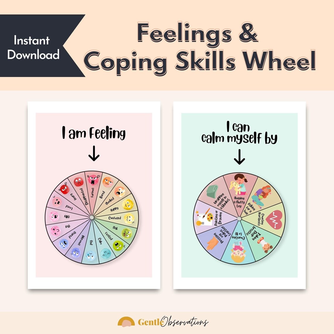 Feelings Wheel Coping Skills for Calming Corners and Therapy - Etsy UK