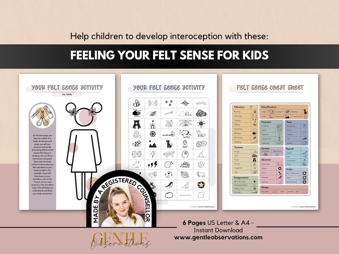 Identifying Felt Senses for Kids: Somatic Therapy Worksheets, Sensory ...