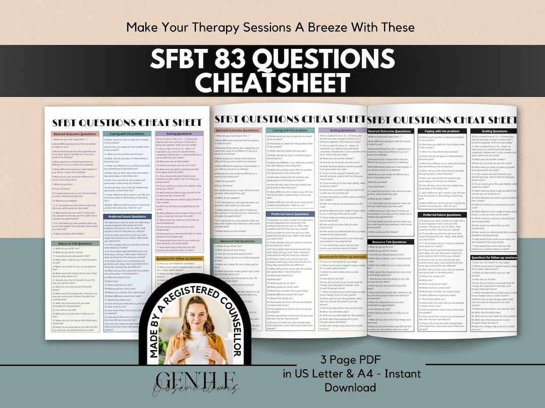 Solution Focused Therapy Questions Cheat Sheet, SFBT Worksheet for ...
