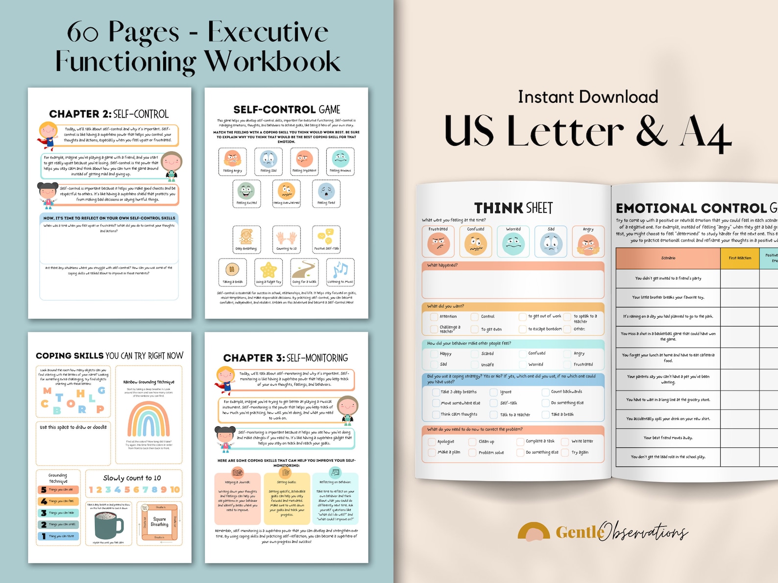 Executive Functioning Worksheets for Kids, ADHD Therapy Resources, ADHD ...