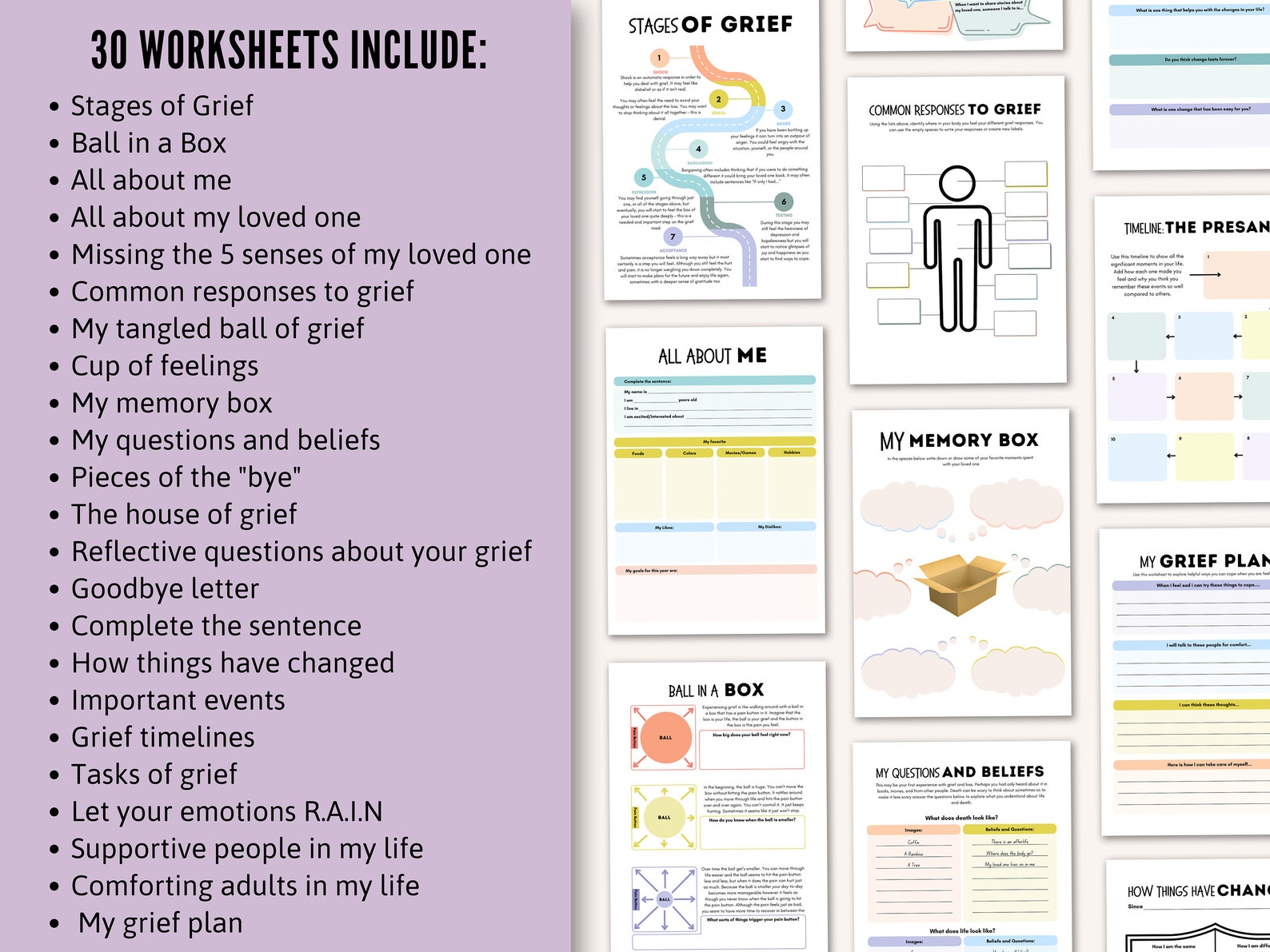 Grief Workbook for Kids, Grief and Loss, Grief Journal, Stages of Grief ...
