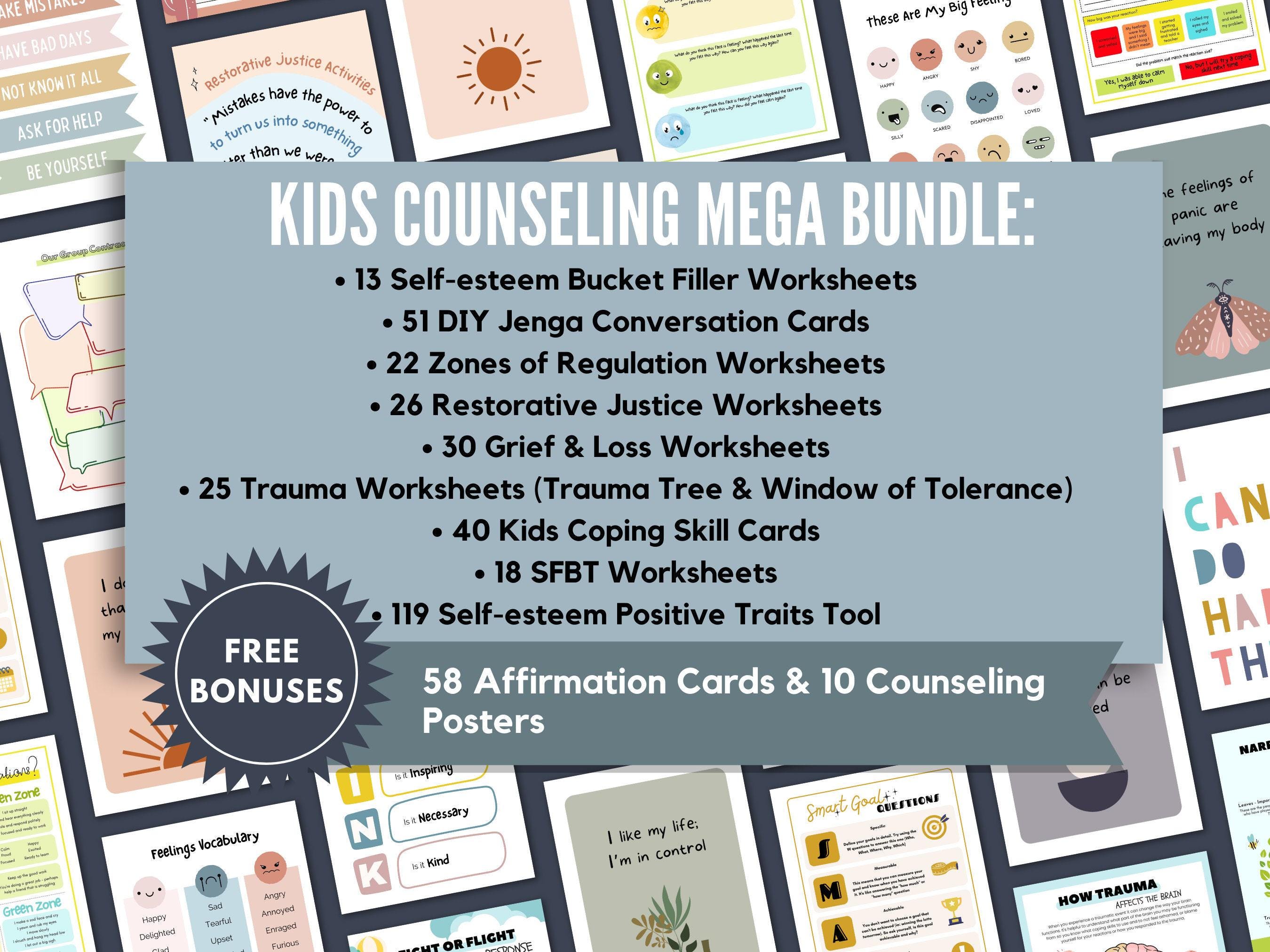 Kids Therapy Bundle, Trauma Worksheets for Kids Grief Workbook, Coping ...