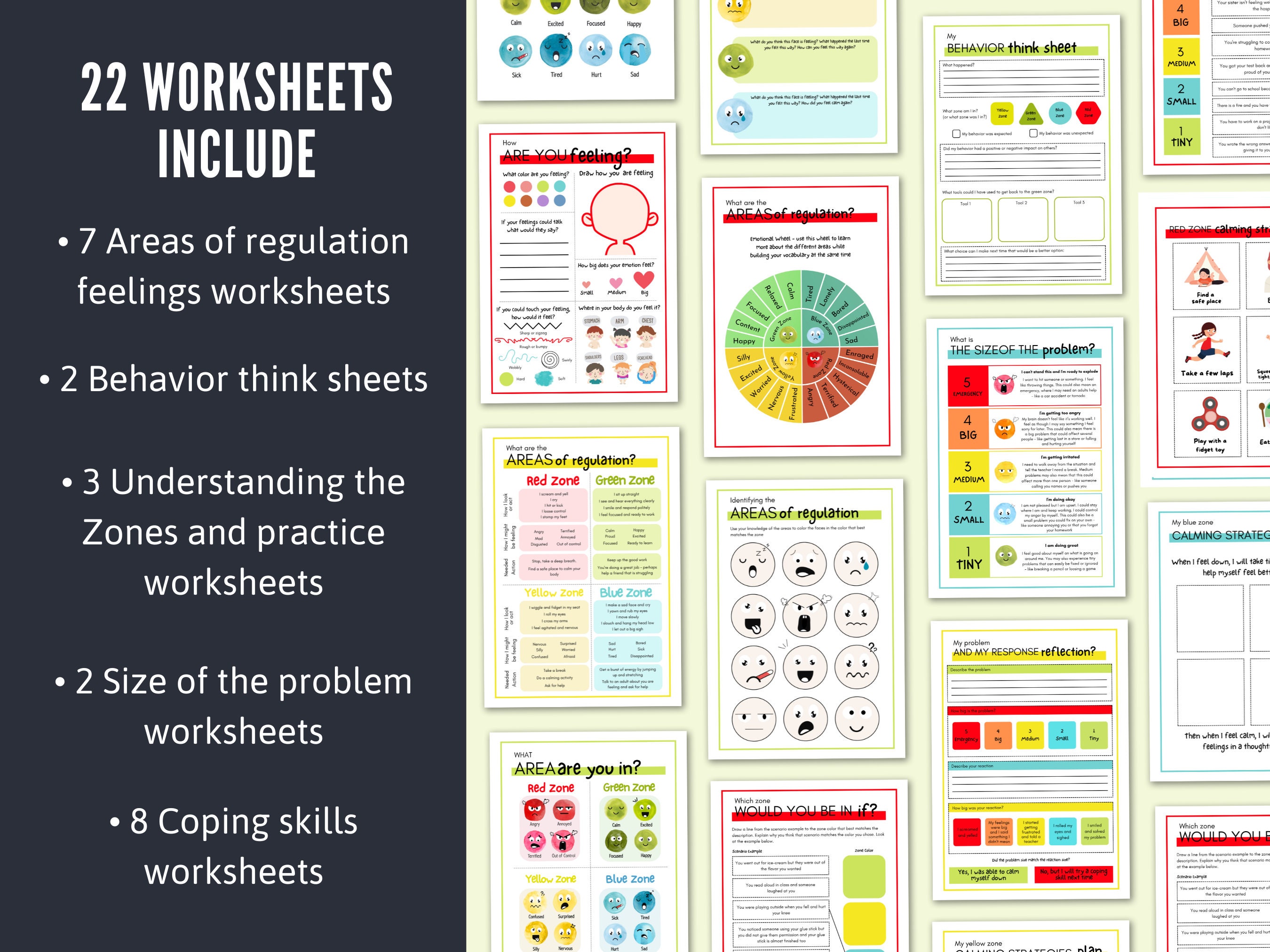 Zones of Self Regulation Worksheets School Counselor - Etsy UK