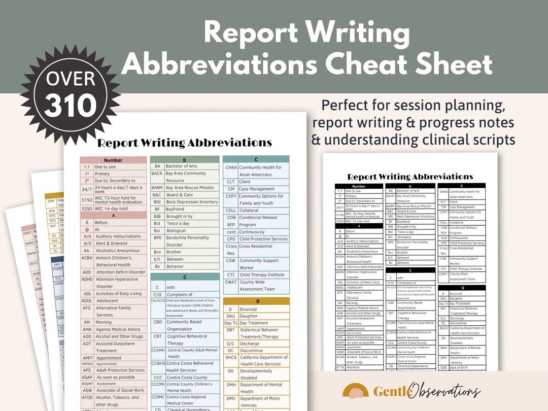 Therapy Abbreviations Cheat Sheet Clinical Words & Phrases - Etsy