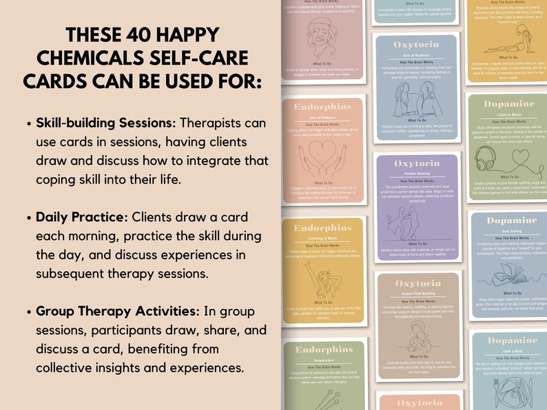 Happy Chemicals Coping Skill Cards for Anxiety & Depression, Somatic ...