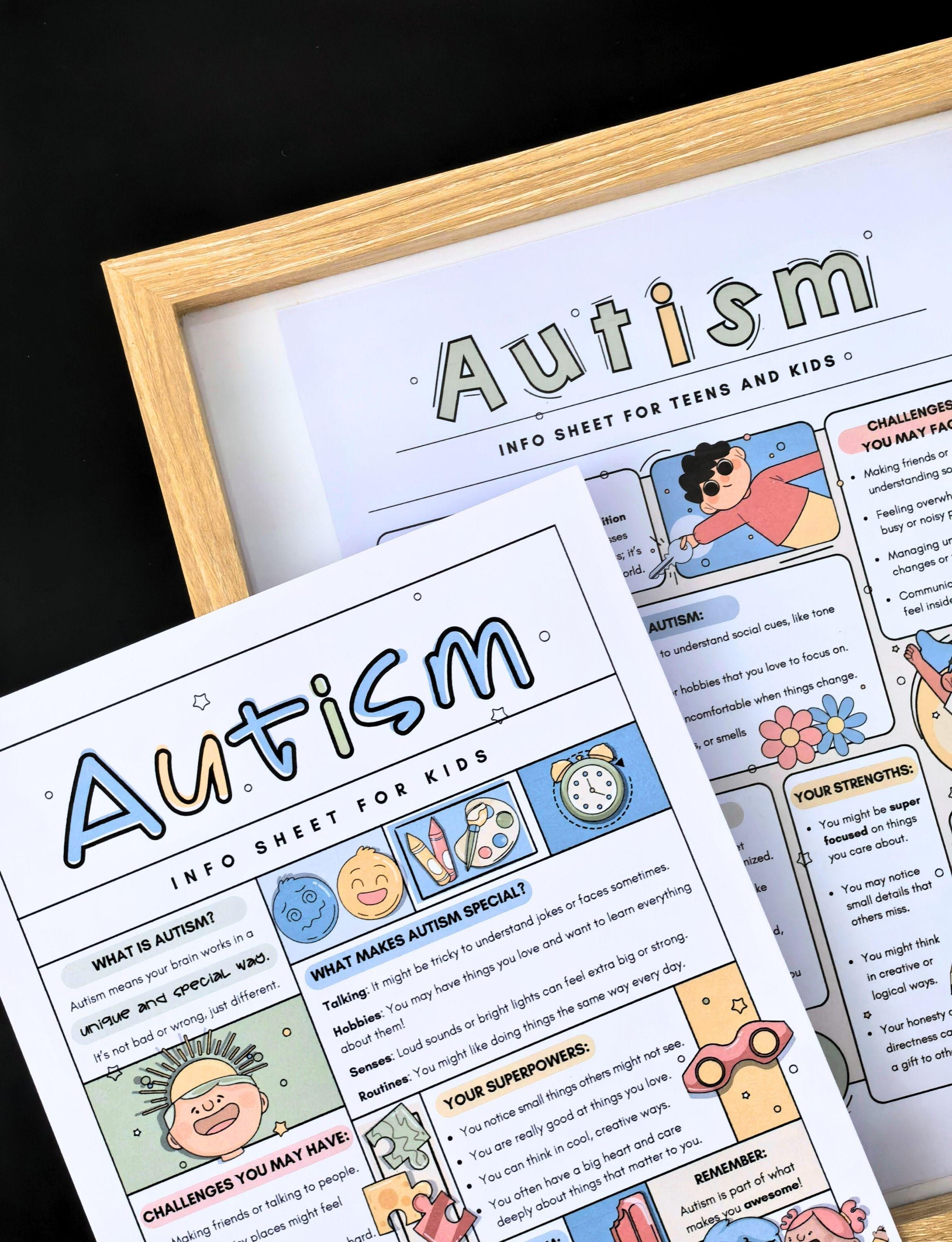 Autism Info Sheets for Kids & Teens, Psychoeducation Autism Worksheets ...
