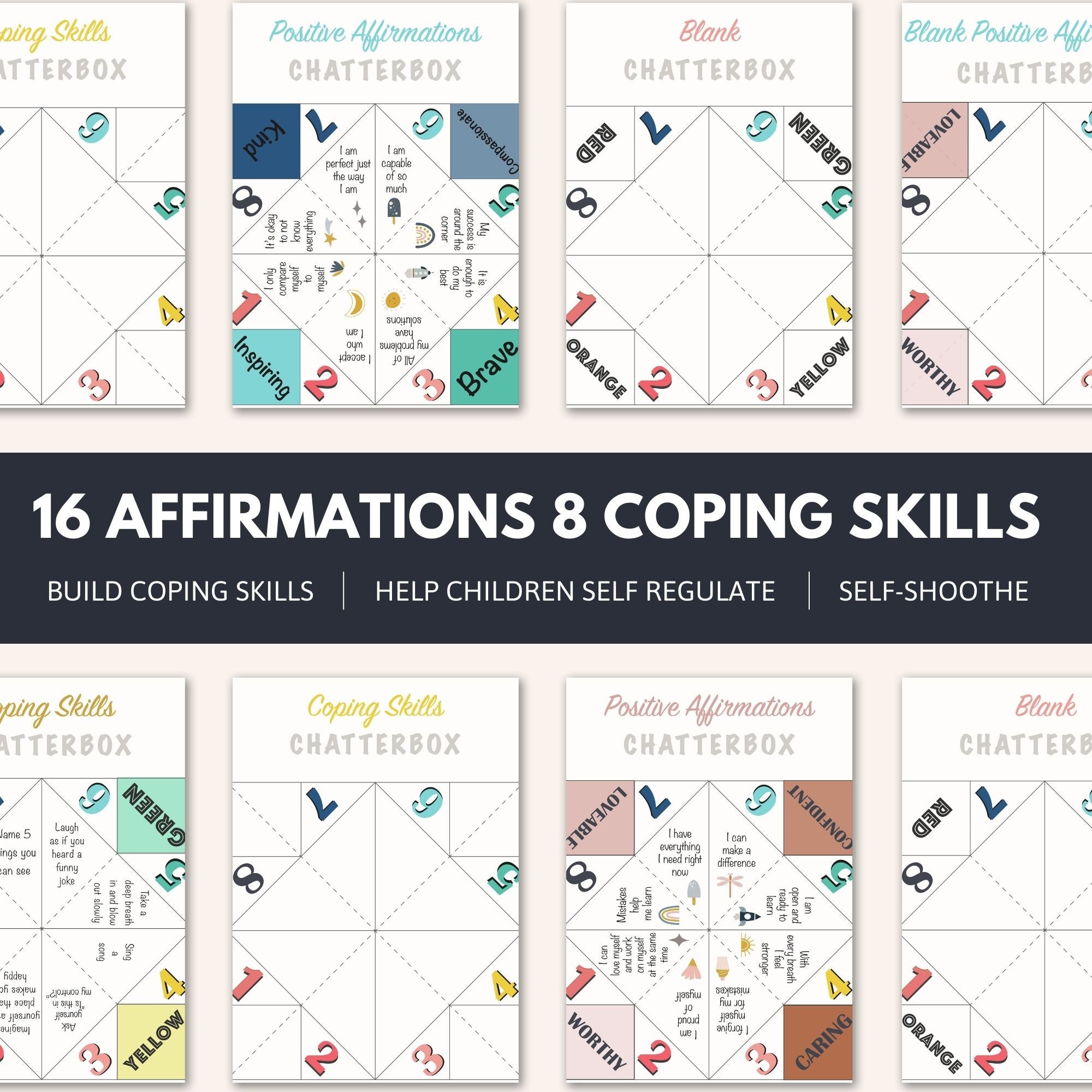 Kids Feelings Chatterbox, Coping Skills, Emotions Fortune Teller ...