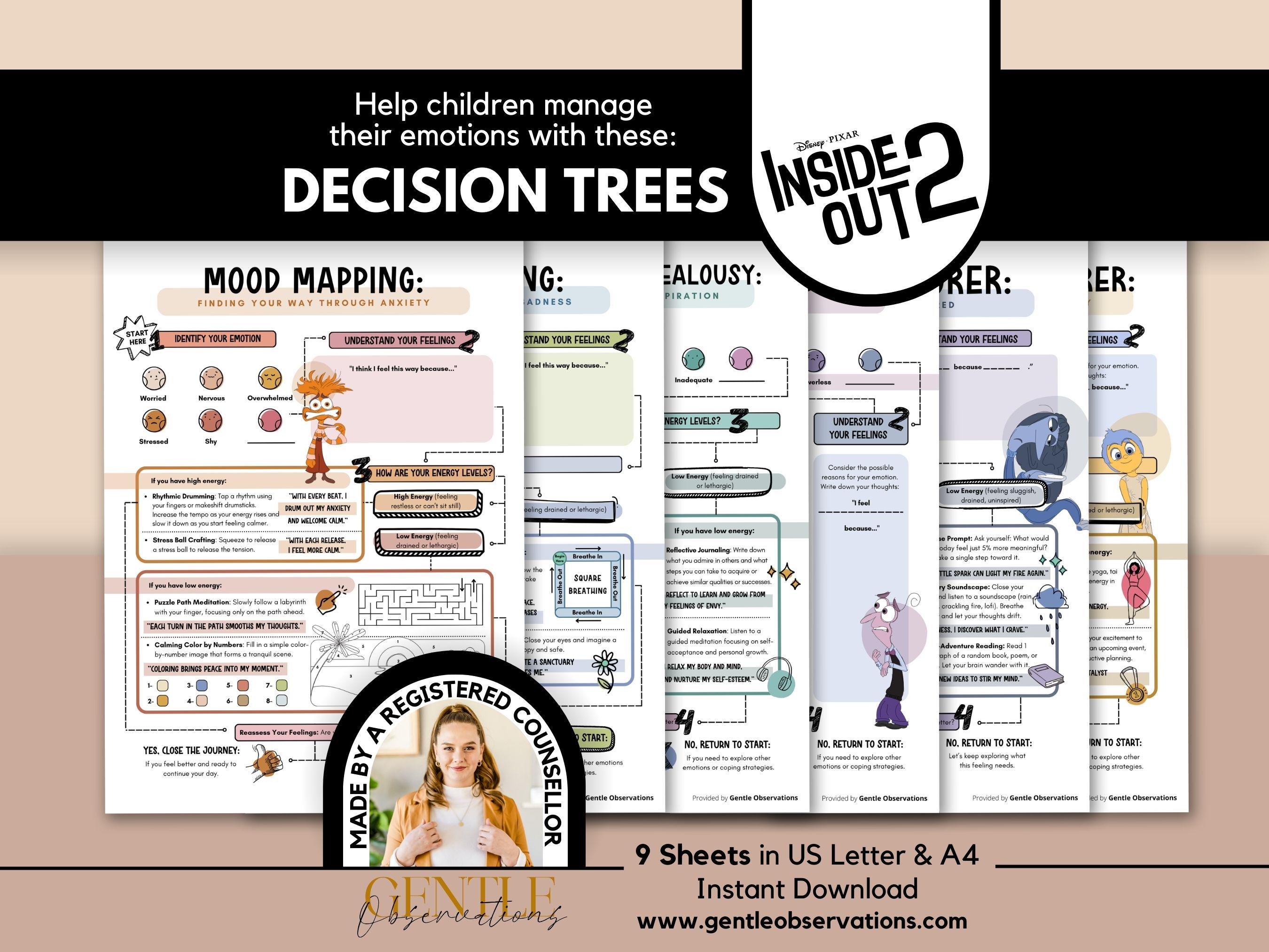 Inside Out 2: Decision Trees Coping Skills Pages for Emotional ...