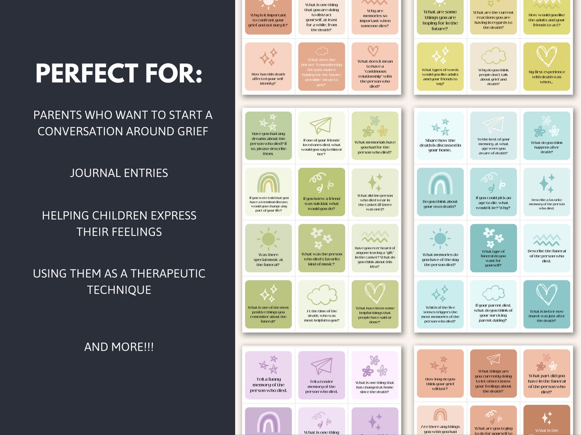 Grief Conversation Cards for Kids and Teens, Grief Question Cards ...