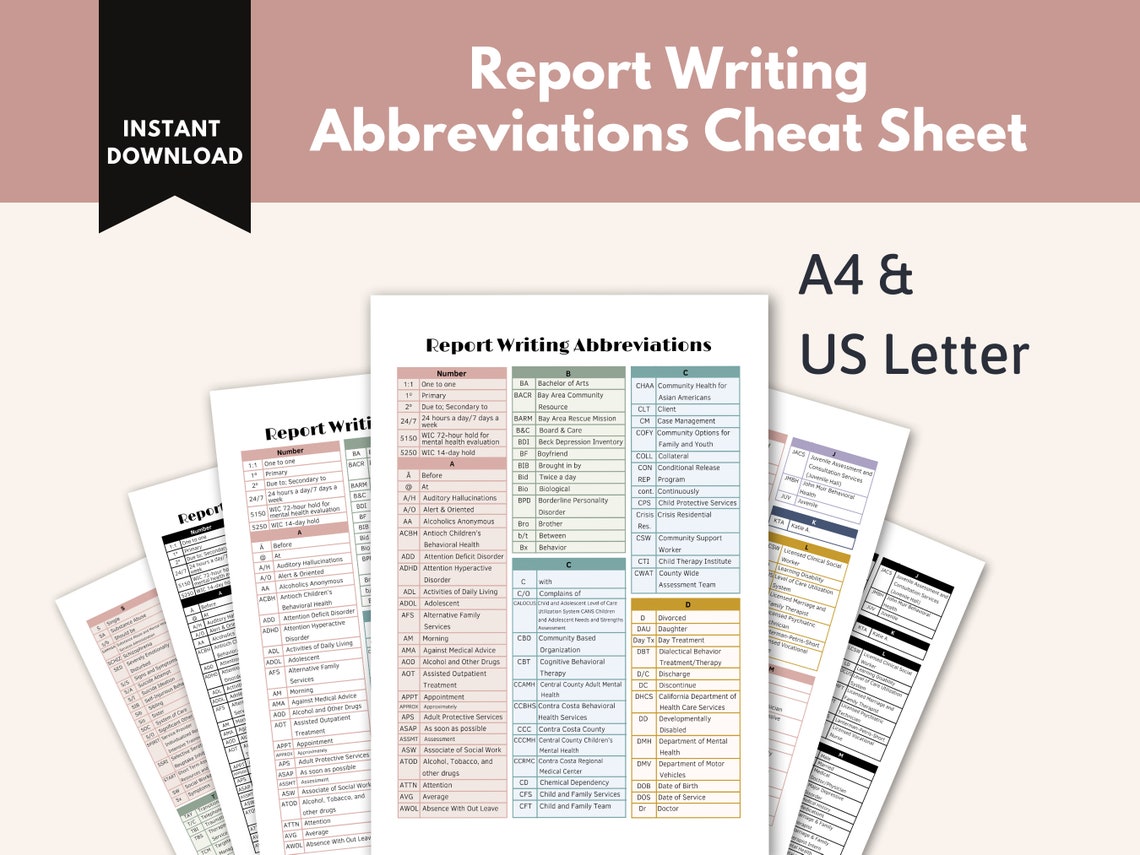 Therapy Abbreviations Cheat Sheet Clinical Words & Phrases - Etsy