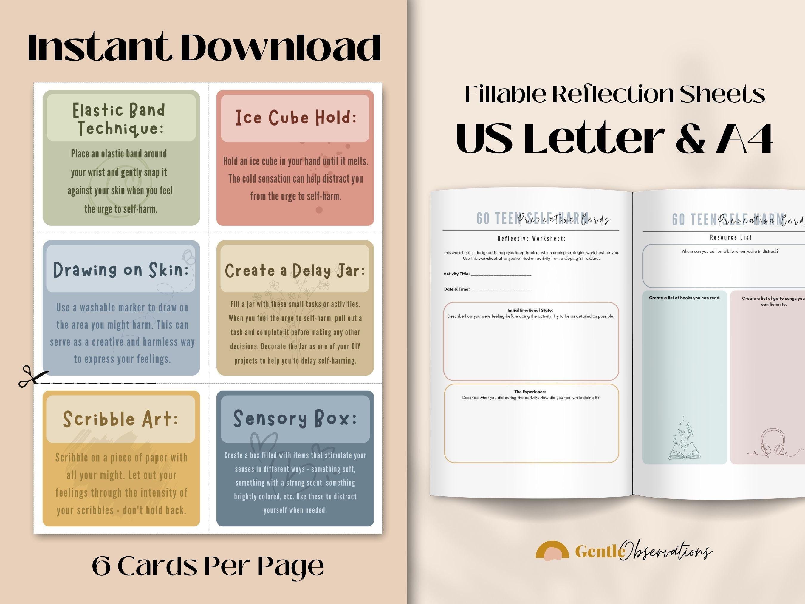 Self-harm Coping Skill Cards for Teens - Depression and Anxiety Support ...