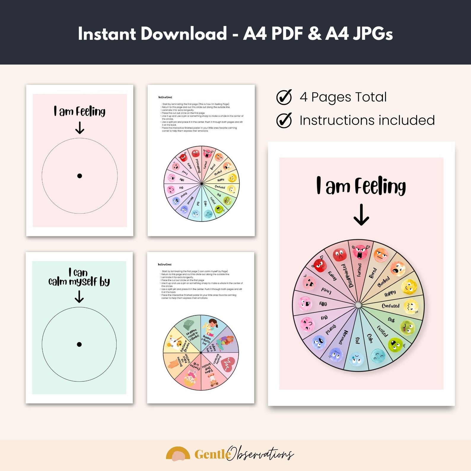 Feelings Wheel Coping Skills for Calming Corners and Therapy - Etsy