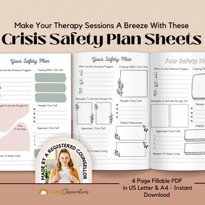 Crisis Safety Plan, Counselling Worksheet, Therapy Aid, Psychology Tool ...