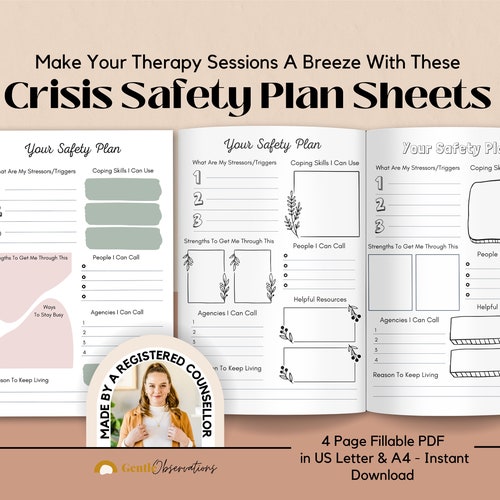 Crisis Safety Plan Counselling Worksheet Therapy Aid - Etsy