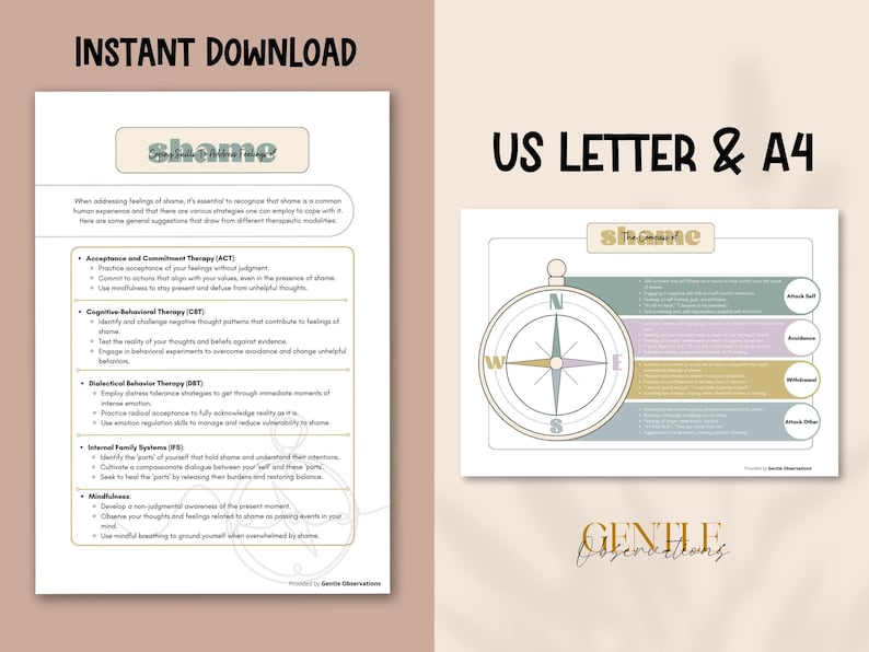 The Compass of Shame Psychoeducational Worksheets Plus 28 Coping Skill ...