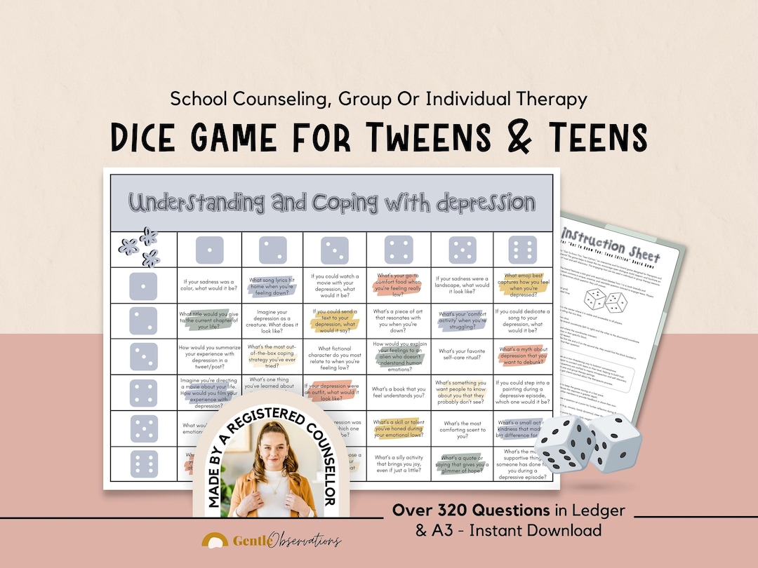 School Counseling Dice Game for Teens & Tweens Group Therapy, Coping ...