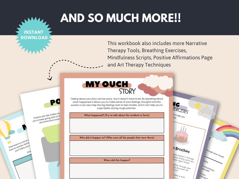 Trauma Therapy Worksheets for Kids, PTSD, Anxiety Relief, Mindfulness ...