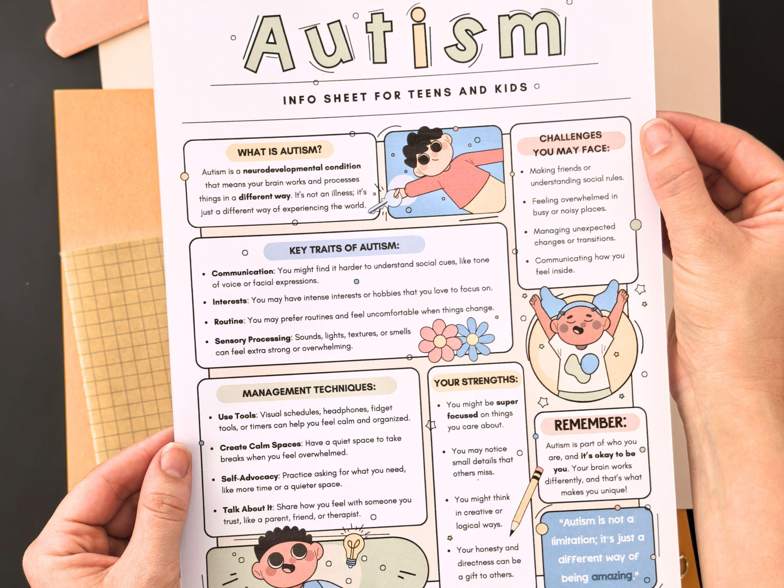 Autism Info Sheets for Kids & Teens, Psychoeducation Autism Worksheets ...