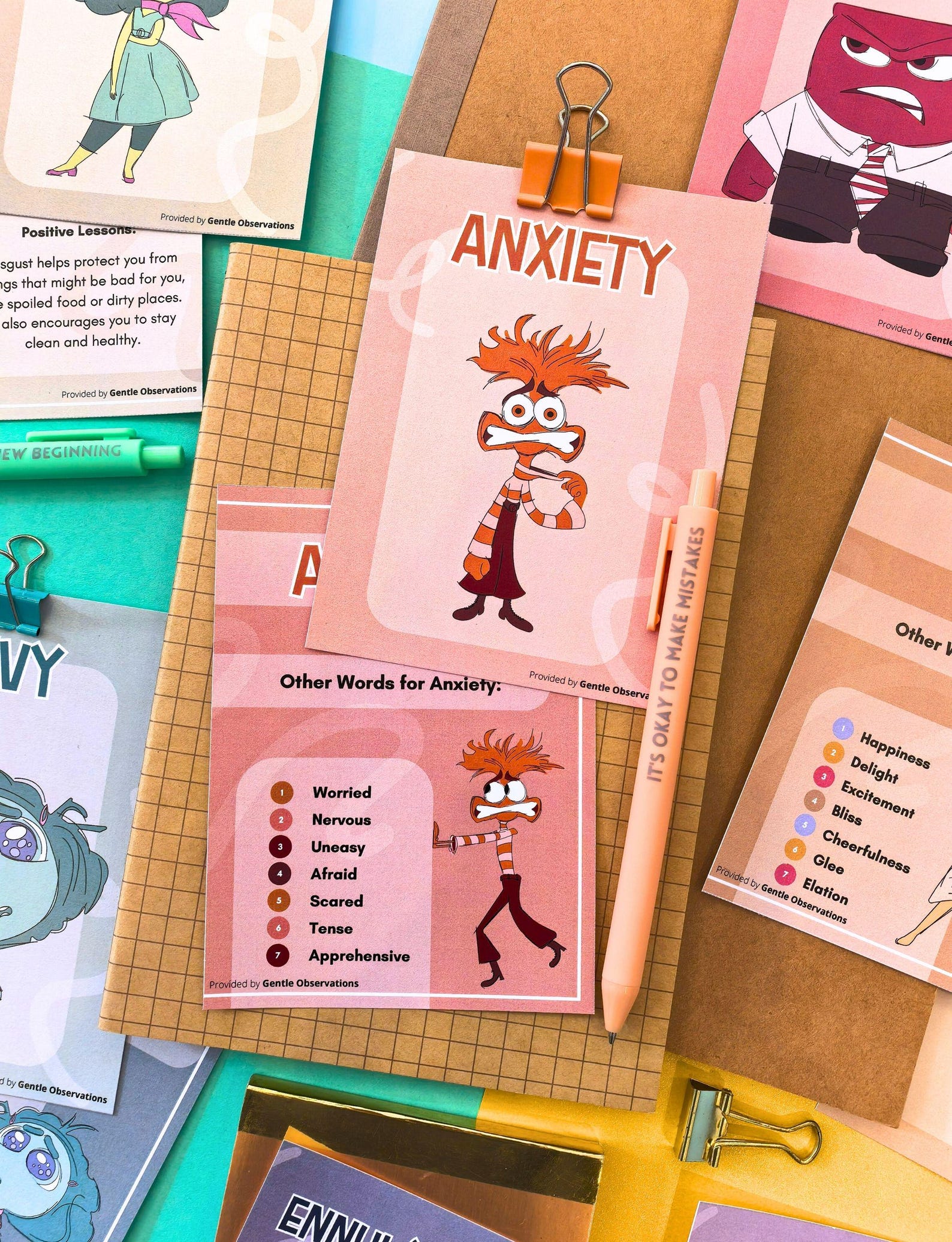 Inside Out 2 Coping Skill Therapy Flashcards for Kids, Emotional ...