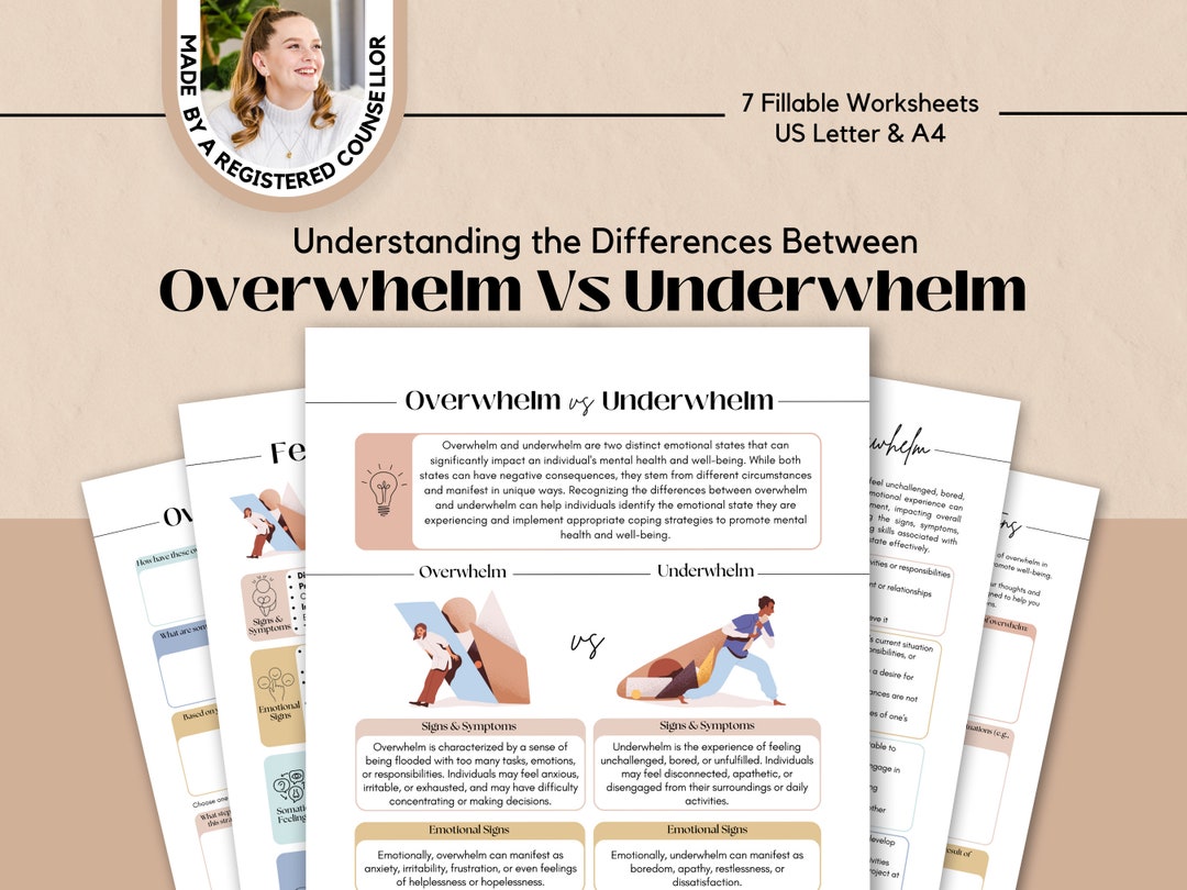 Overwhelm Vs Underwhelm Coping Skill Worksheets for Stress Management ...