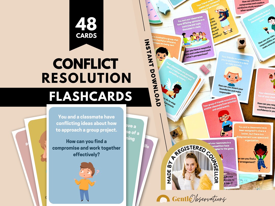 Conflict Resolution Flashcards for Kids Social Skills Development ...