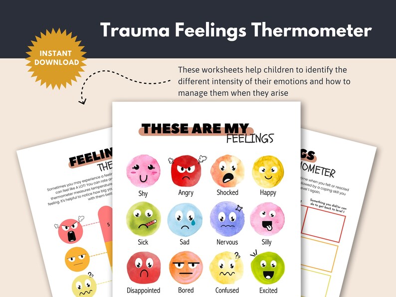 Trauma Therapy Worksheets for Kids, PTSD, Anxiety Relief, Mindfulness ...